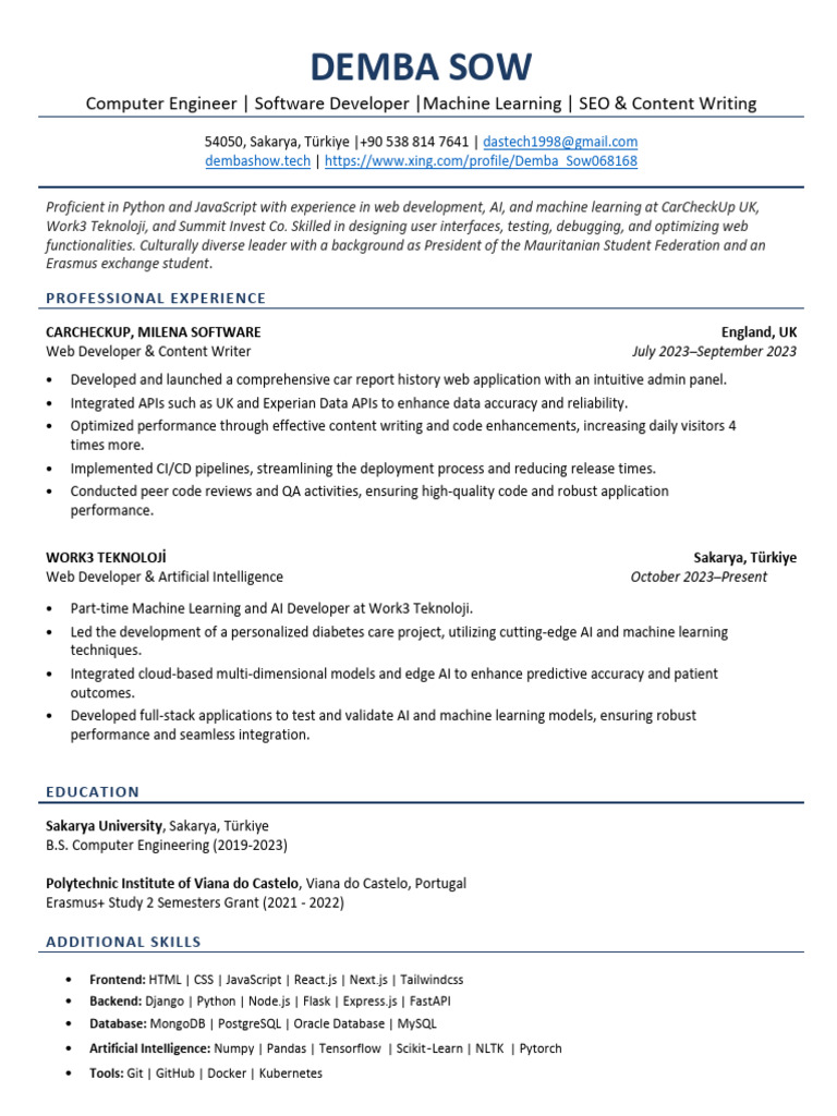 Demba Sow: Web Developer & AI Expert | PDF | Artificial Intelligence ...
