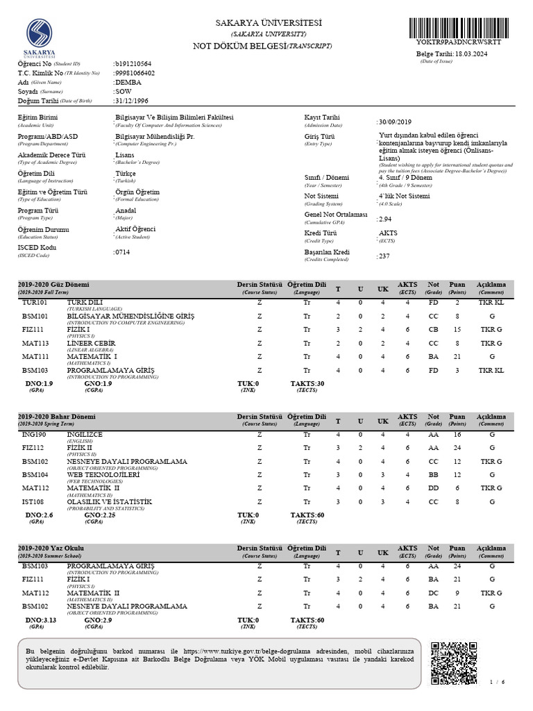 Graduation Transcript 14 03 2024 | PDF