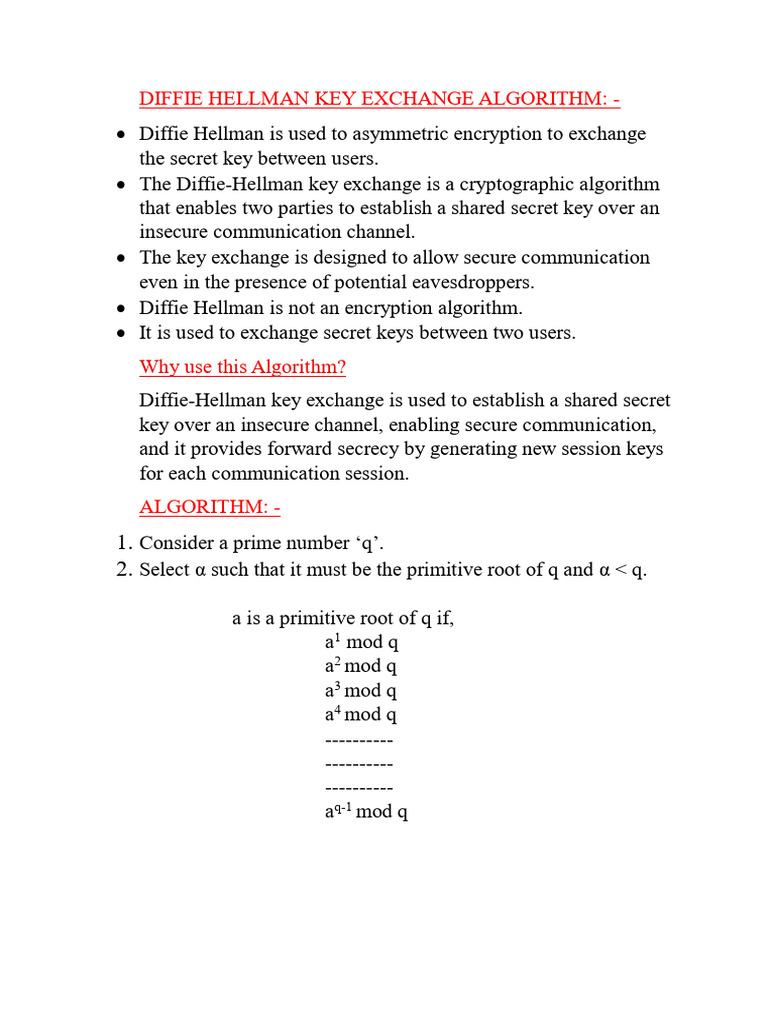 Diffie Hellman Key Exchange Algorithm | PDF | Key (Cryptography ...