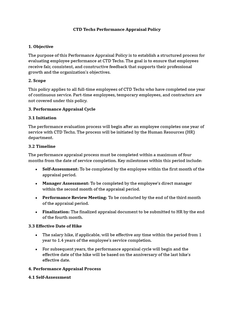 CTD Techs Performance Appraisal Policy | PDF | Performance Appraisal | Business