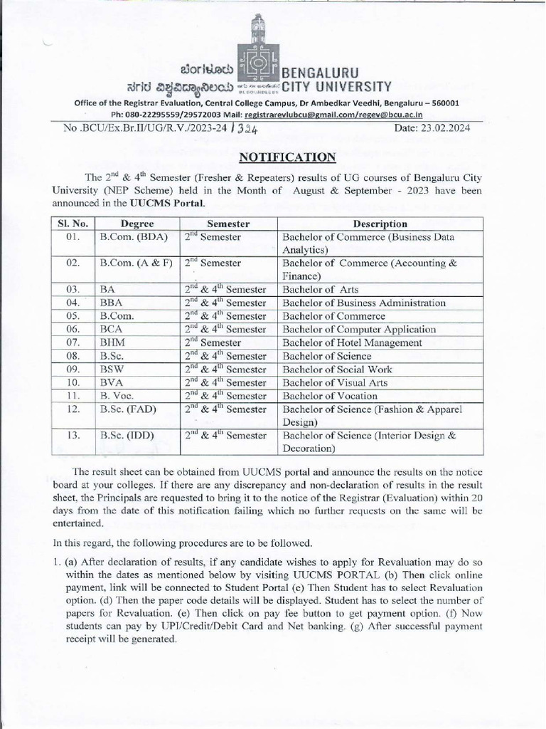 Notification For 2nd & 4th Semester UG Revaluation AUG-SEP-2023 (NEP) | PDF
