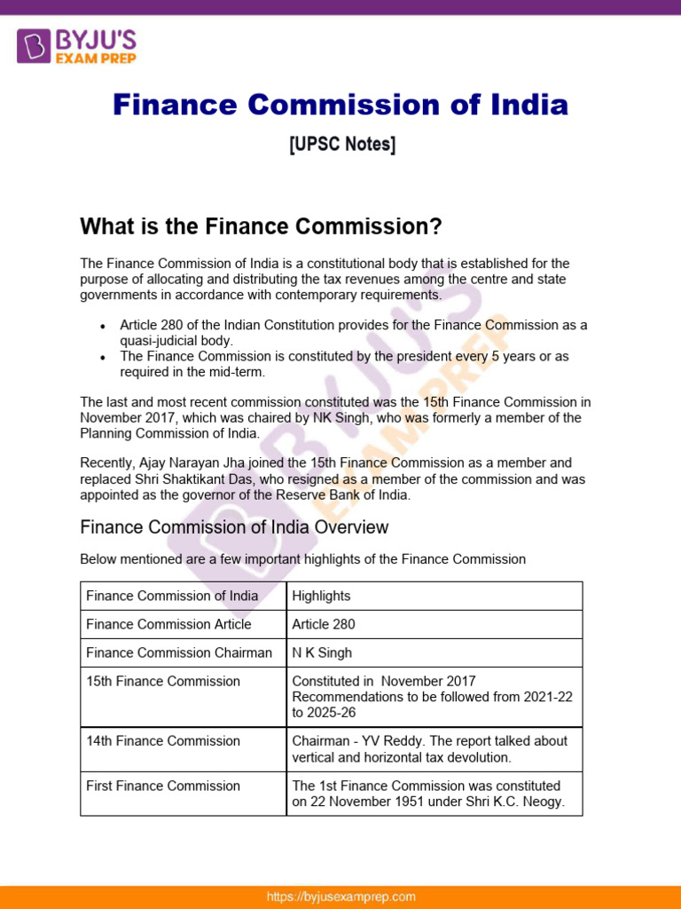 Finance Commission of India Upsc Notes 39 | PDF | Governance ...