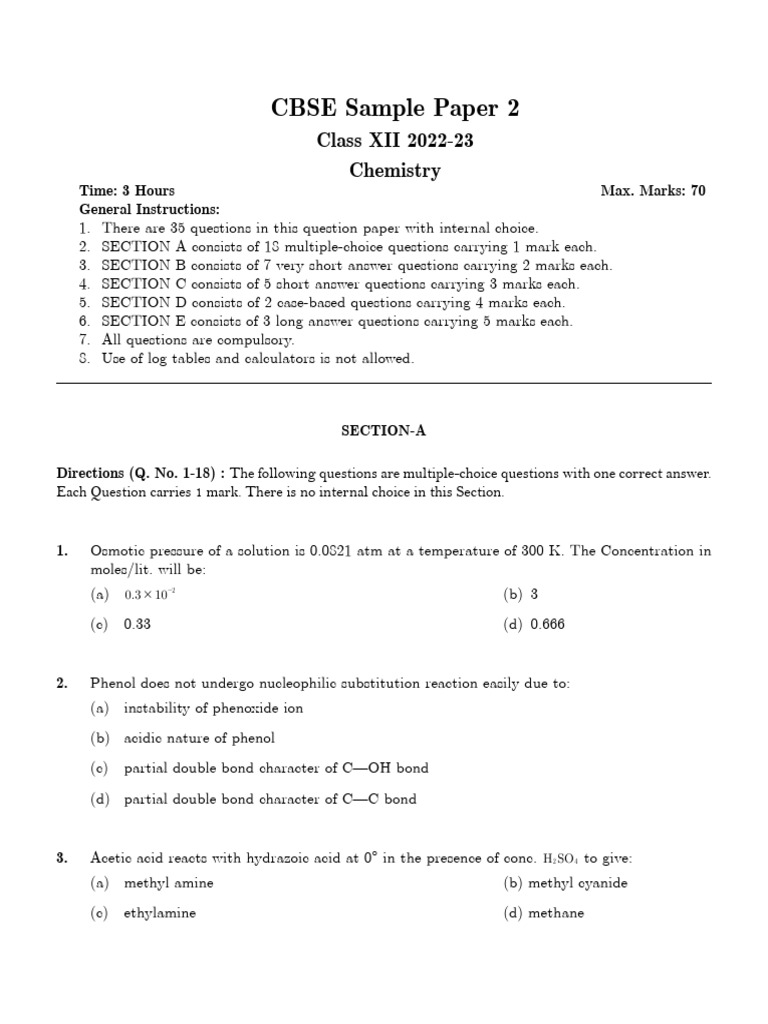 Chem Sample Paper 2 | PDF | Glucose | Starch