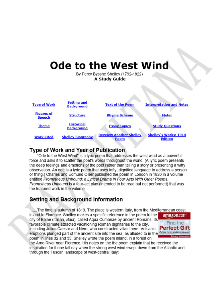 Ode To The West Wind Study Guide | PDF | Poetry | Poetics