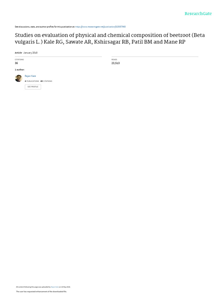 Studies On Evaluation of Physical and Chemical Composition of Beetroot (Beta Vulgaris L.) Kale ...