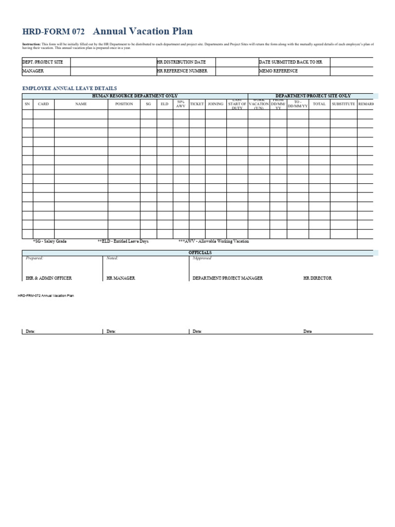 Annual Vacation Plan | PDF | Employee Relations | Labor Relations