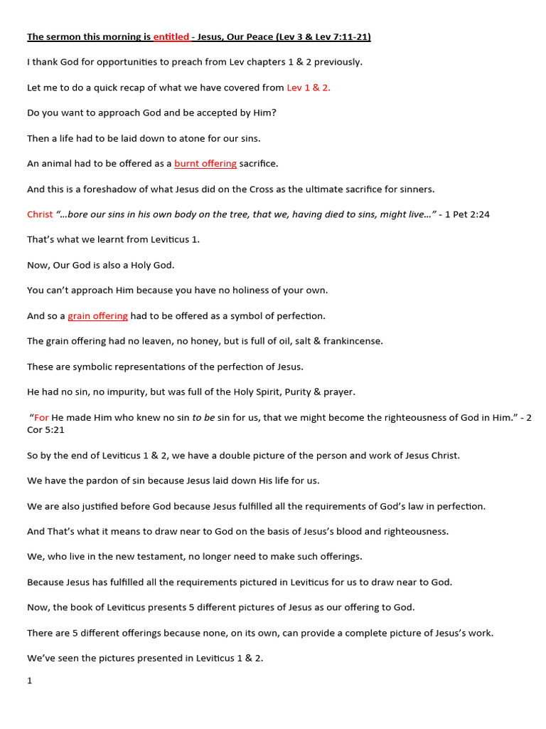 Leviticus 3 - Jesus Our Peace v8 | PDF | Jesus | Eucharist