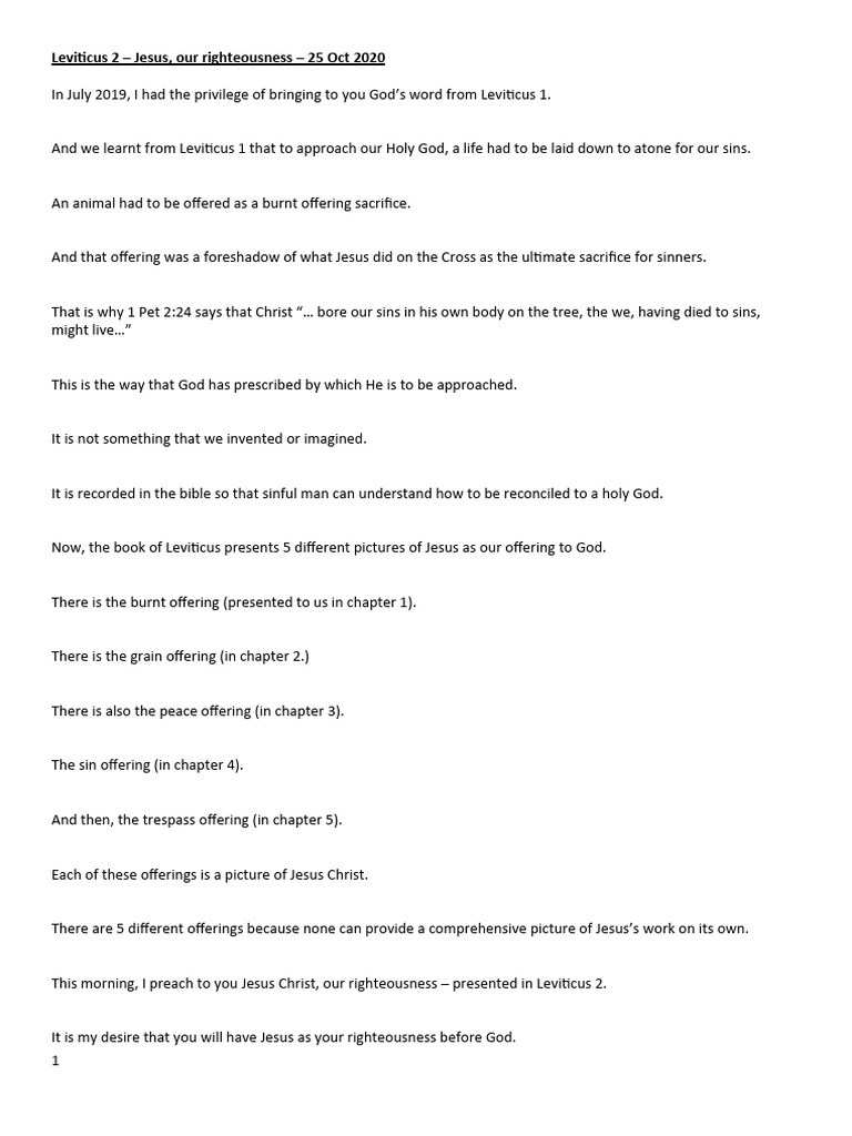 Leviticus 2 - The Grain Offering | PDF | Book Of Leviticus | Jesus