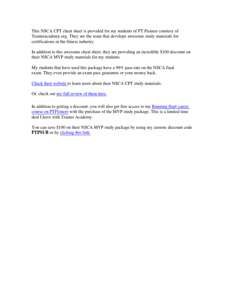 NSCA CPT Cheat Sheet NEW | PDF | Strength Training | Muscle Contraction