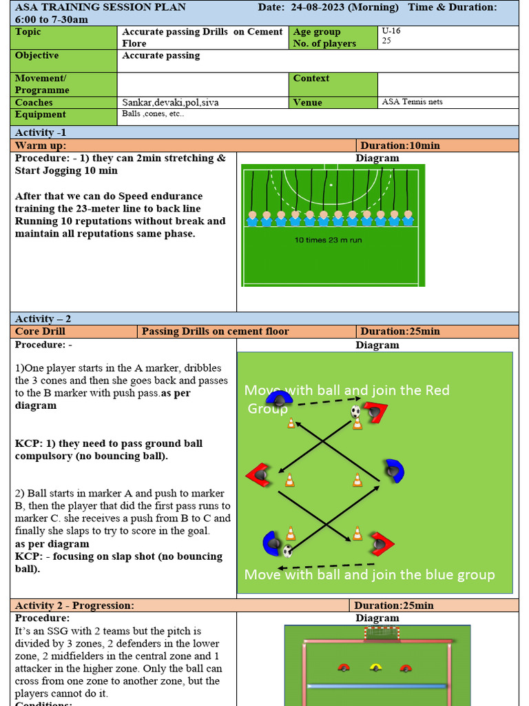 ASA TRAINING SESSION PLAN Date | PDF | Athletic Sports | Team Sports
