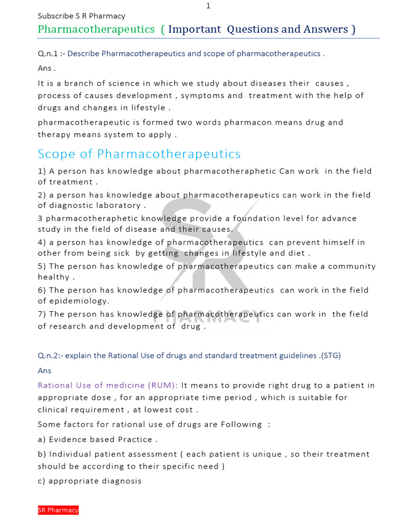 Pharmacotherapeutics Imp. Qus. and Ans A4 Size | PDF | Antimicrobial Resistance | Urinary Tract ...