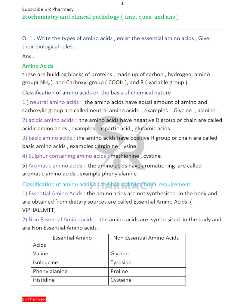 Important Ques. and Ans - Biochemistry | PDF | Amino Acid | Biomolecules