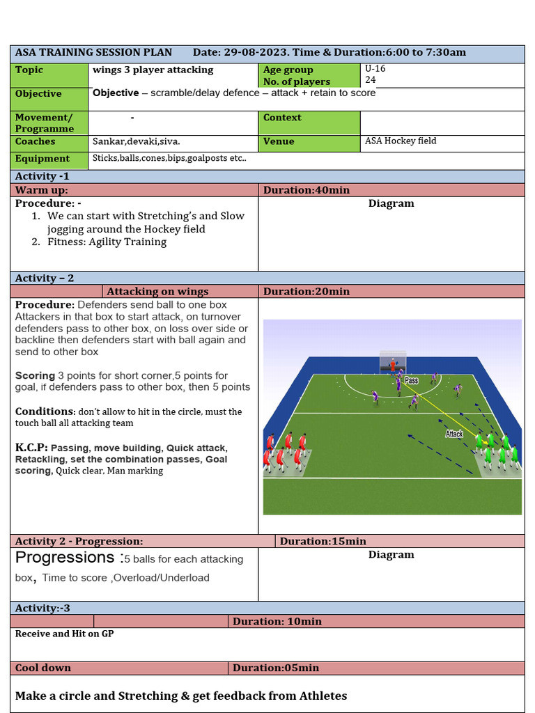 ASA TRAINING SESSION PLAN 29th Aug Morning | PDF