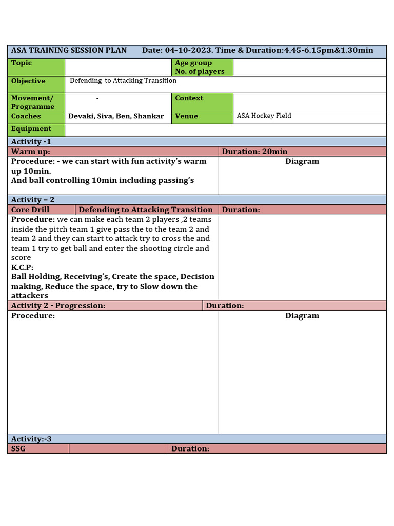 ASA TRAINING SESSION PLAN Date | PDF