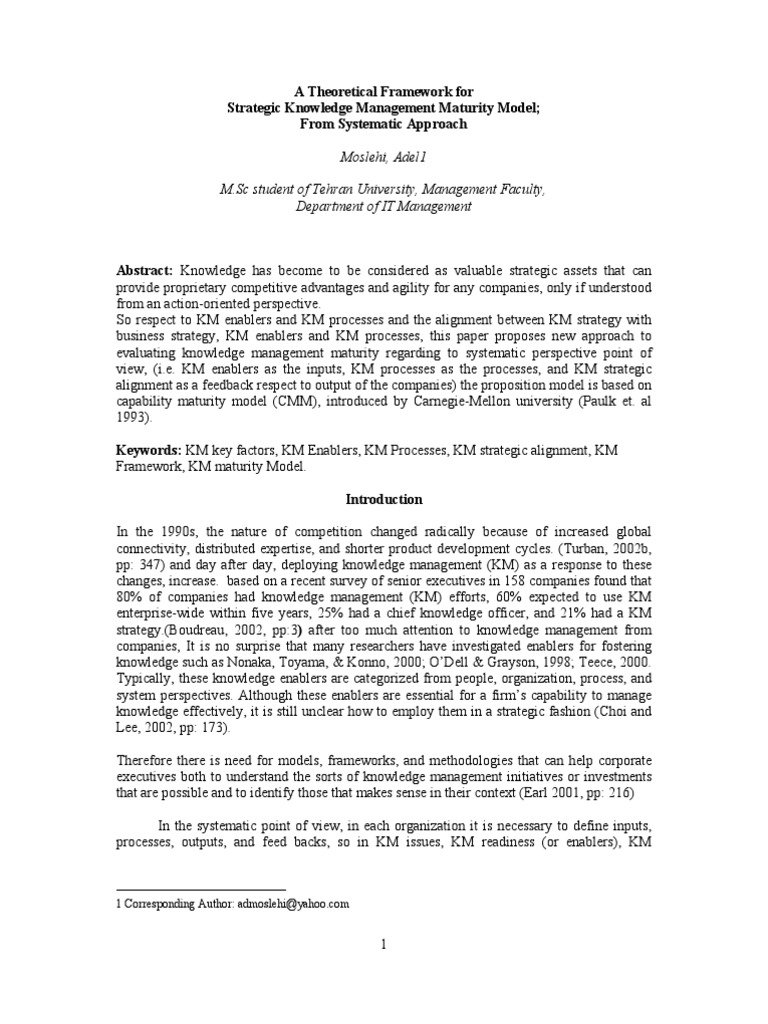 A Theoretical Framework For Strategic Knowledge Management Maturity ...
