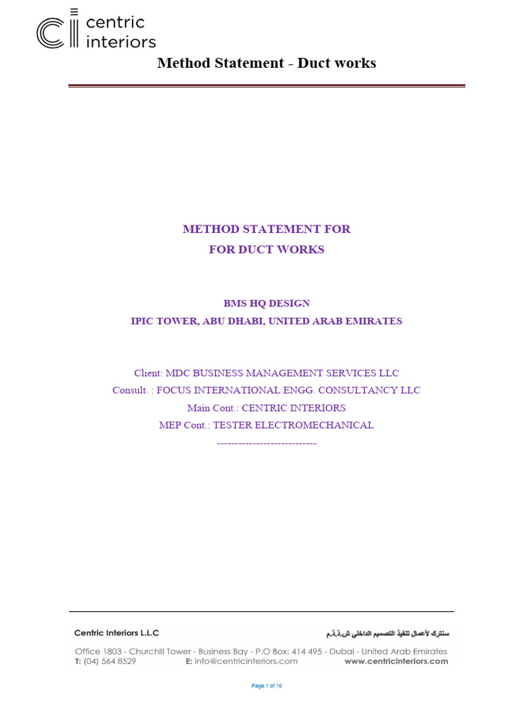 04 Duct Works - Method Statement | Download Free PDF | Duct (Flow) | Occupational Safety And Health