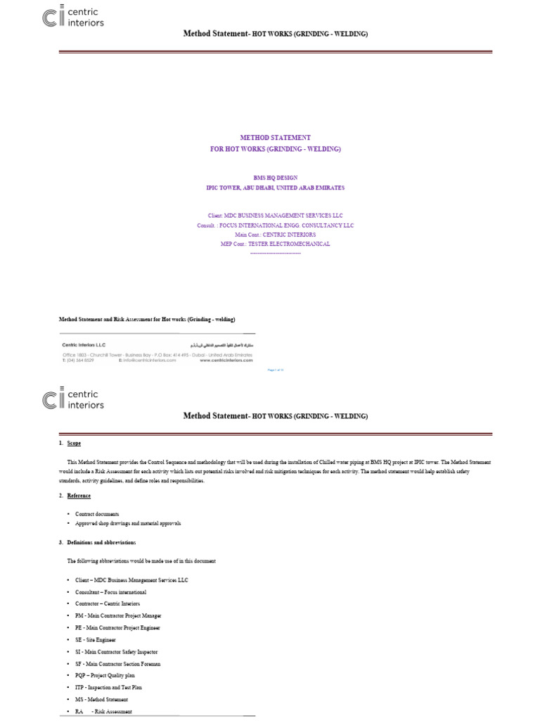 Hot Work Method Statement for Grinding | PDF | Personal Protective ...