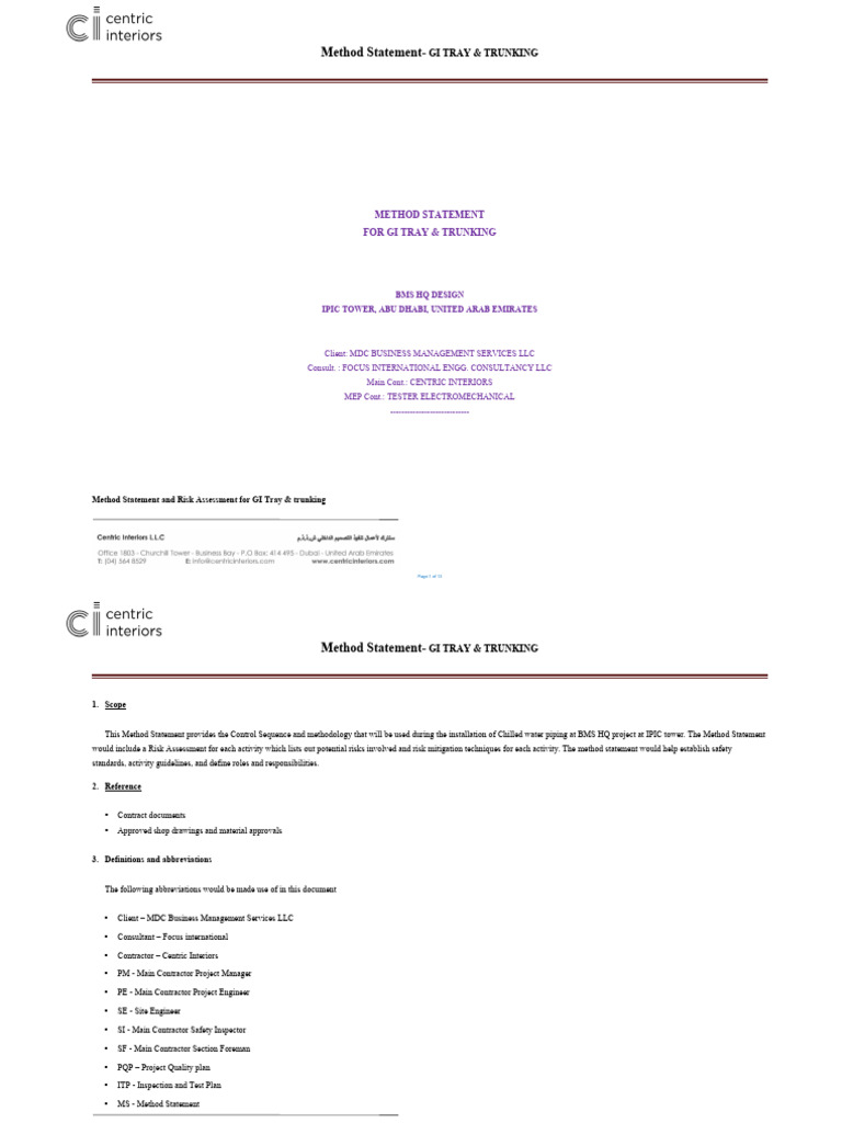 07 GI Tray & Trunking - Method Statement | Download Free PDF | Occupational Safety And Health ...