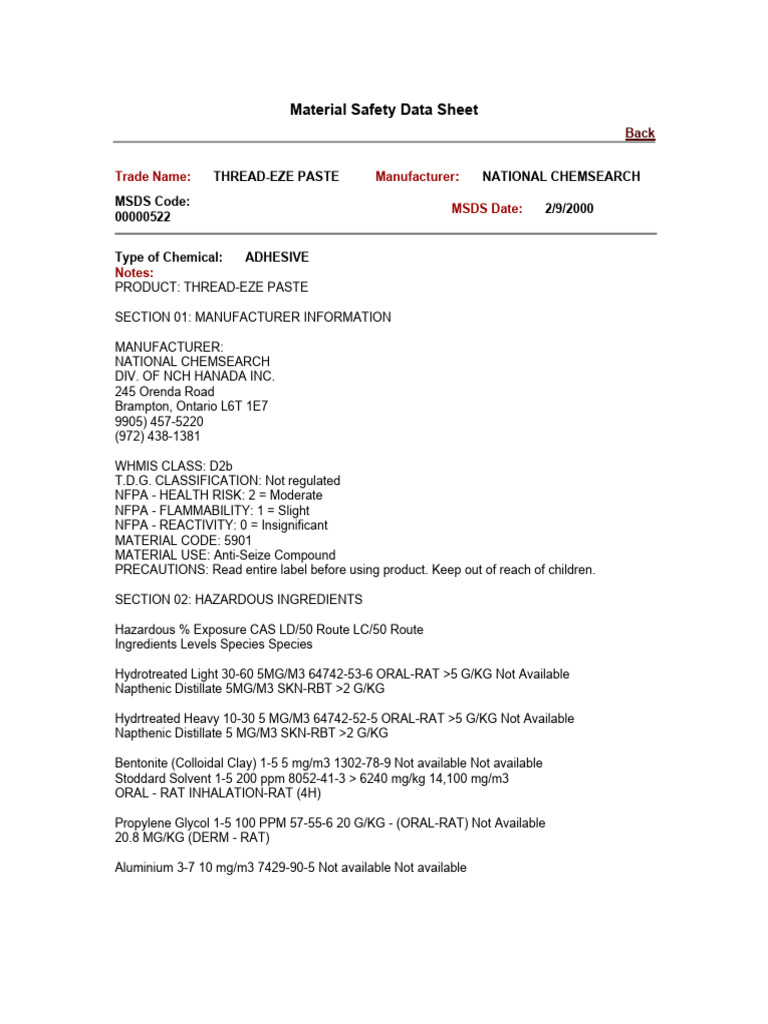 National Chemsearch Thread Eze | PDF | Chemistry | Chemical Substances