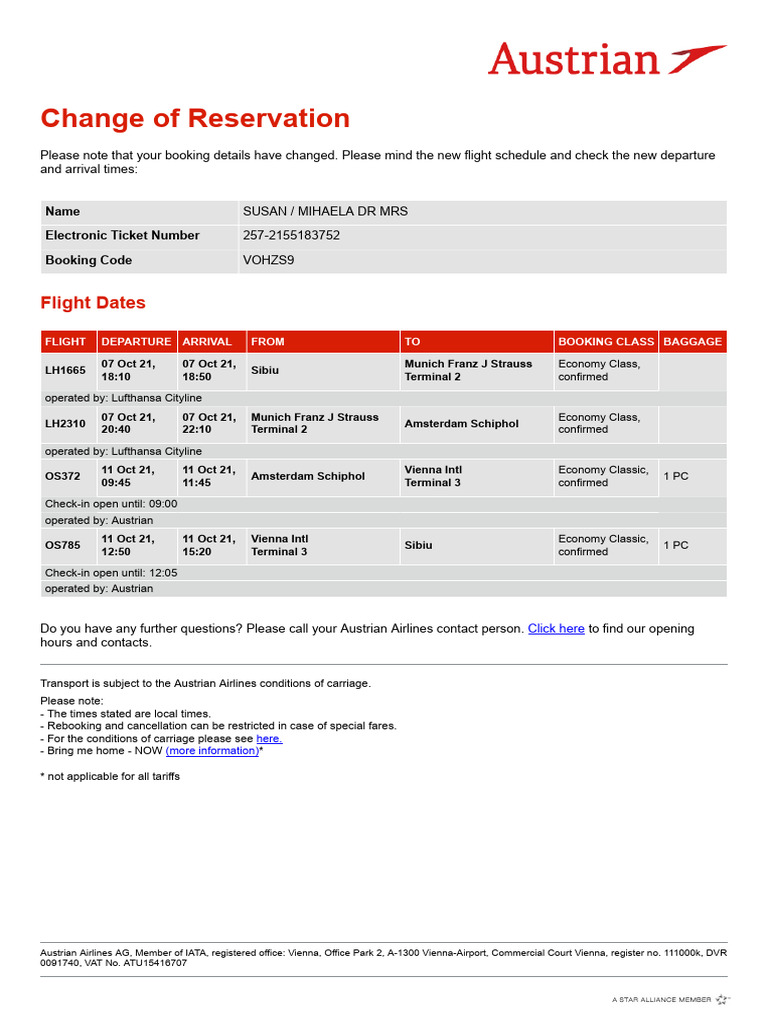 Change of Reservation: Flight Dates | PDF | Transport | Civil Aviation