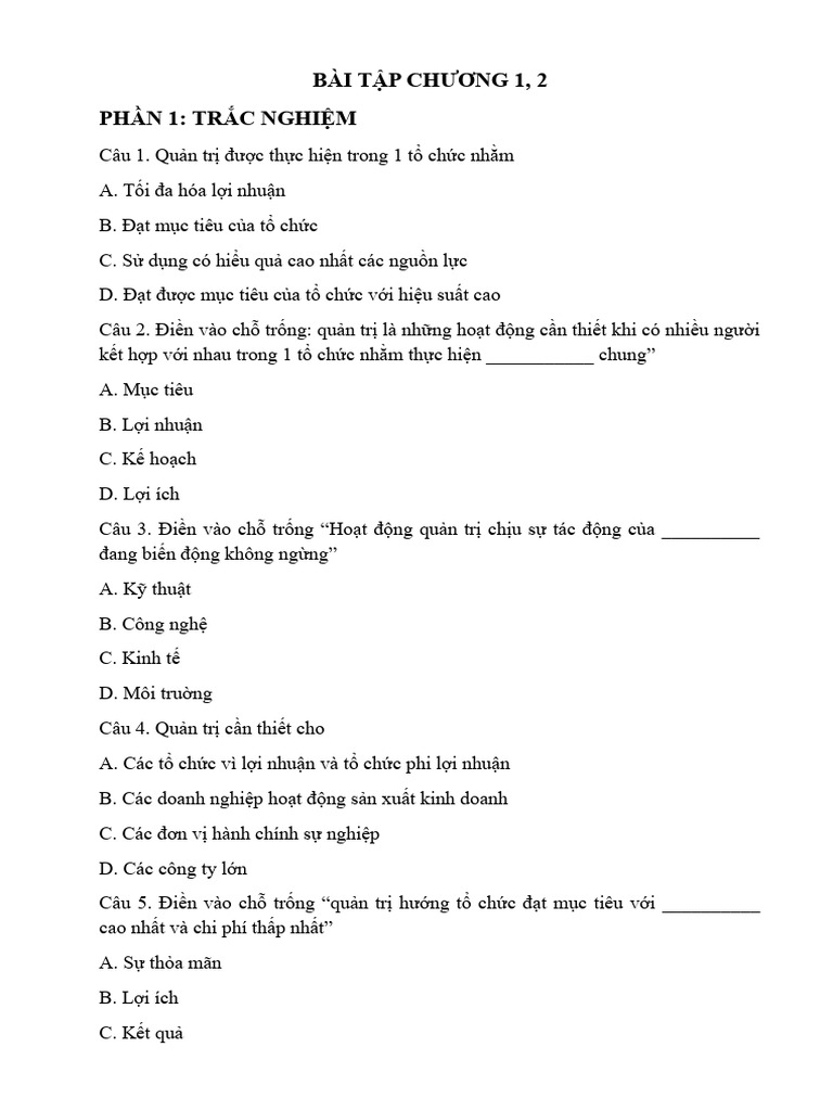 Bài Tập Ôn Tập Chương 1, 2 - QTH | PDF