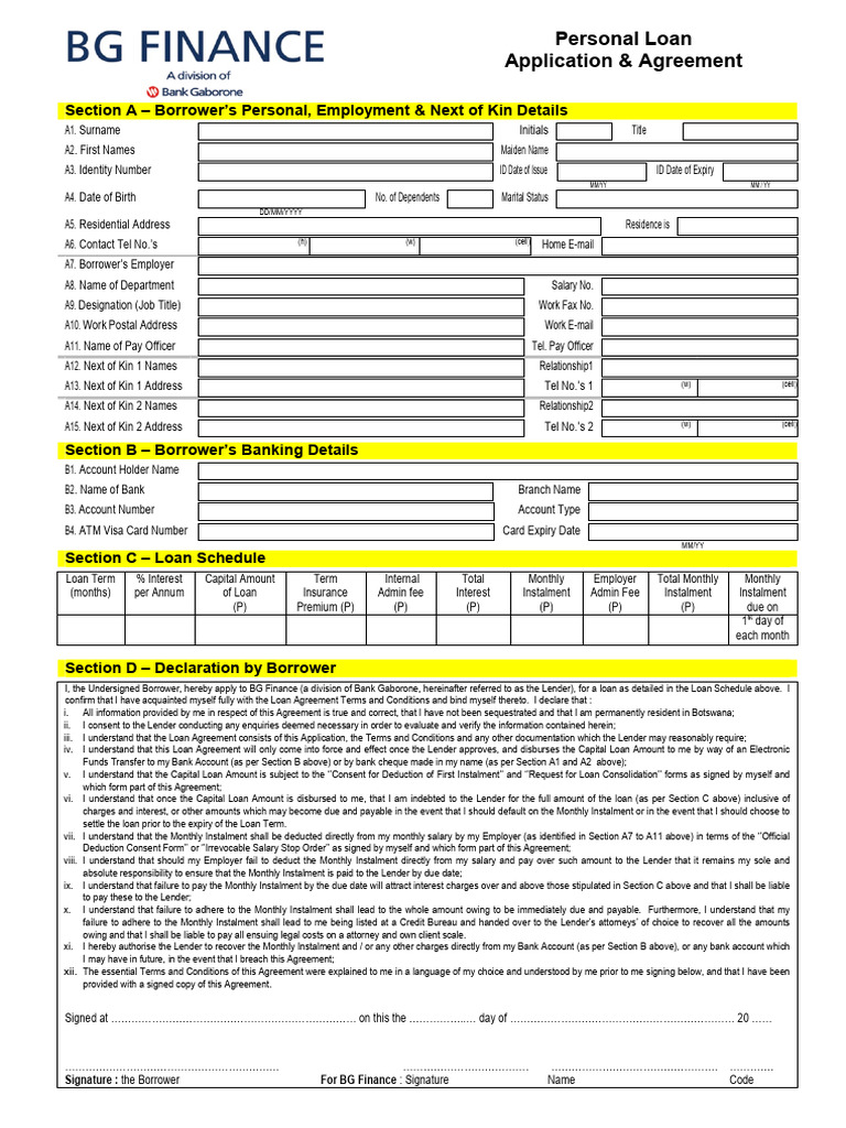 BG Finance Application Form | PDF | Loans | Insurance