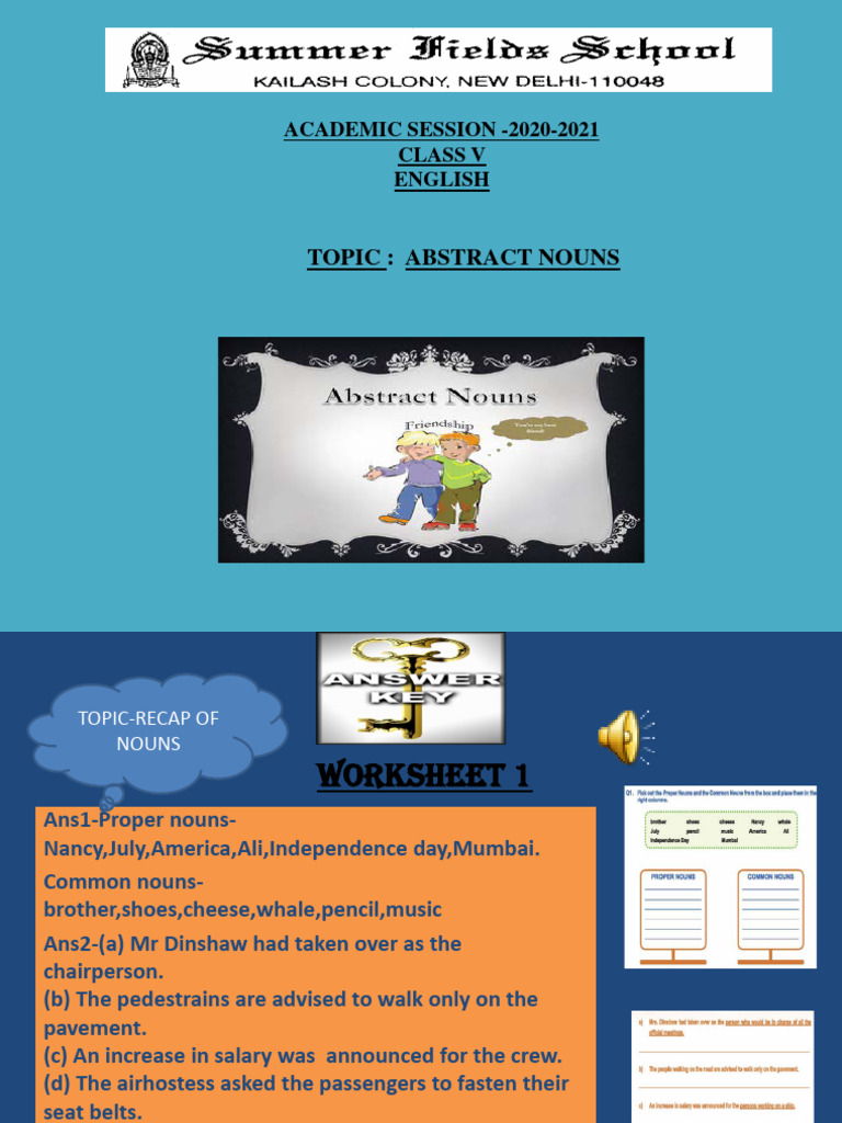 English Class 5th Abstract Nouns 2020 2021 A | PDF