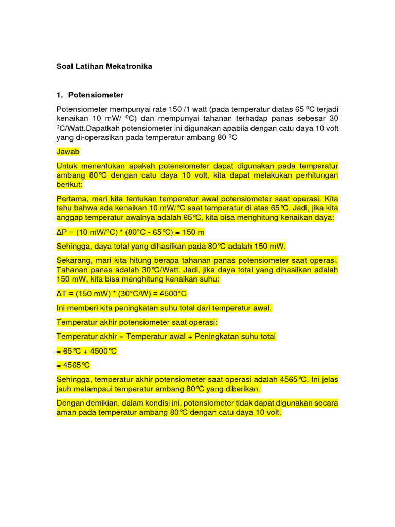 Soal Latihan Mekatronika | PDF