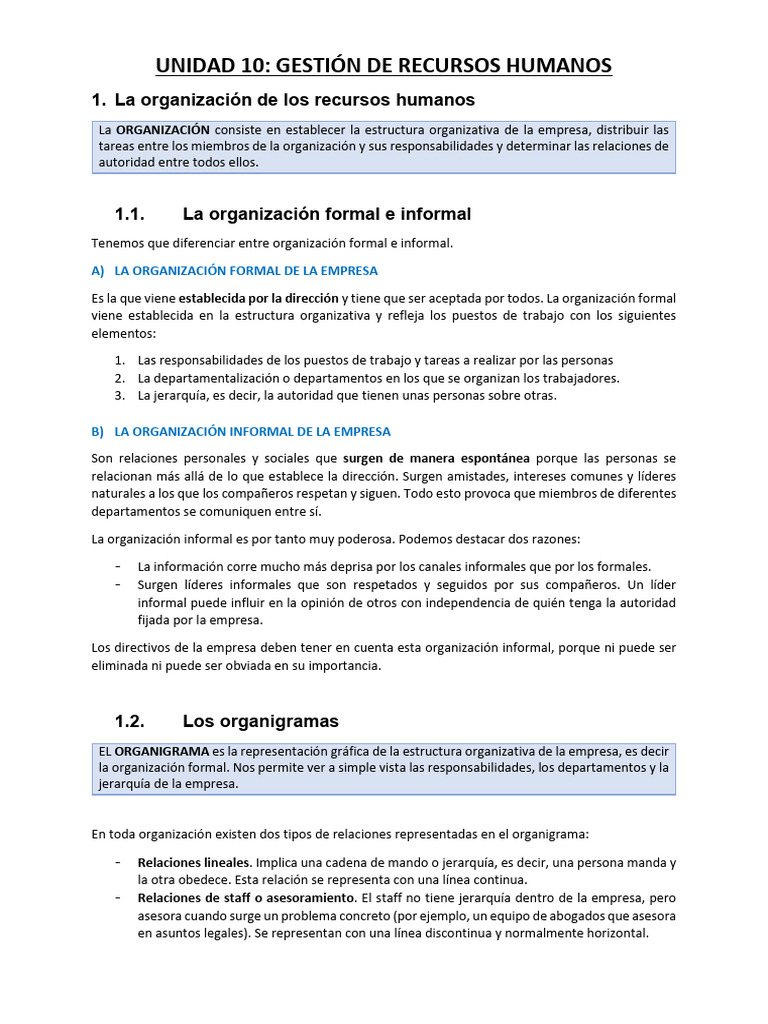 Unidad 10 Gesti-N de Recursos Humanos | PDF | Outsourcing | Reclutamiento