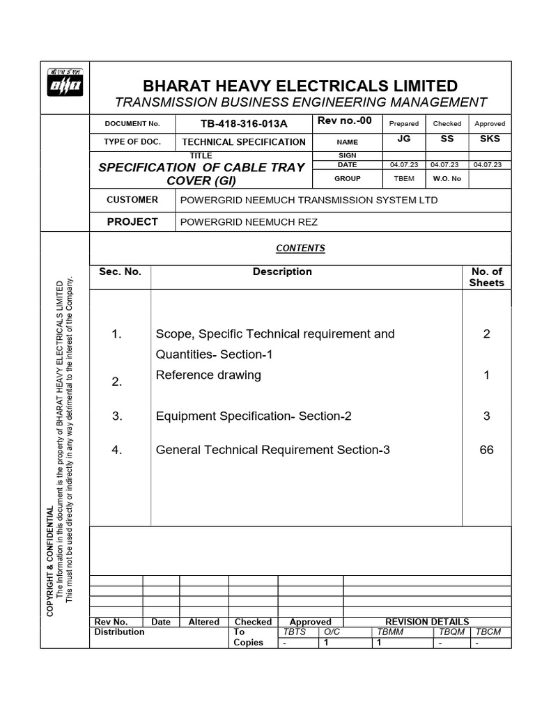 Technical Specifications For Cable Tray Gi Cover 2023 07-15-19!03!32 | PDF | Specification ...