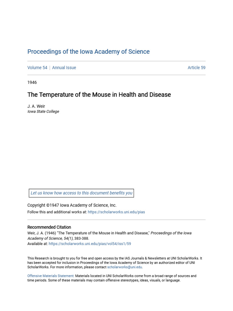 The Temperature of The Mouse in Health and Disease | PDF | Mouse ...