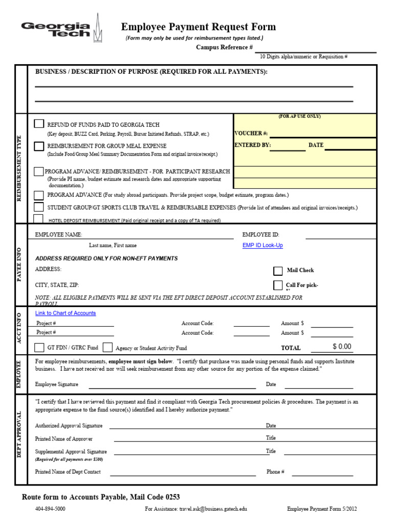 Employee Payment Request Form | PDF | Payments | Receipt