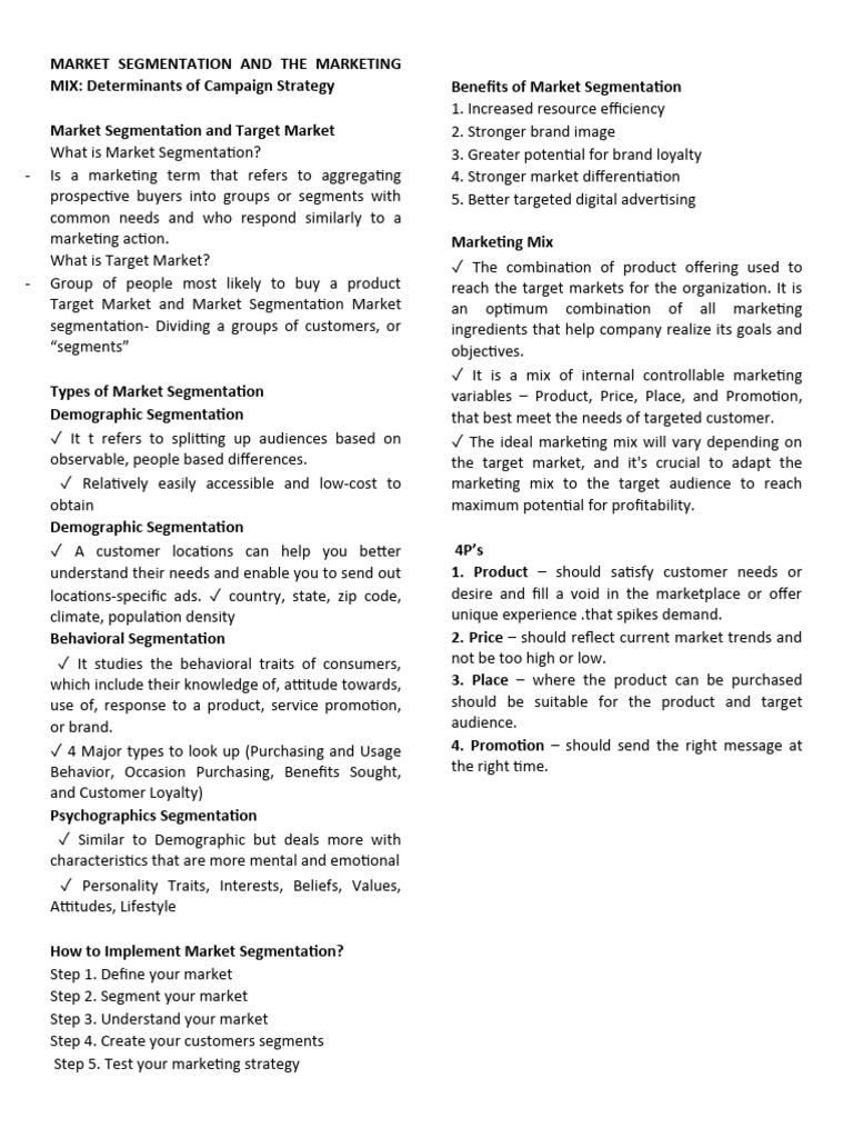 MARKET SEGMENTATION AND THE MARKETING MIX | PDF | Market Segmentation ...