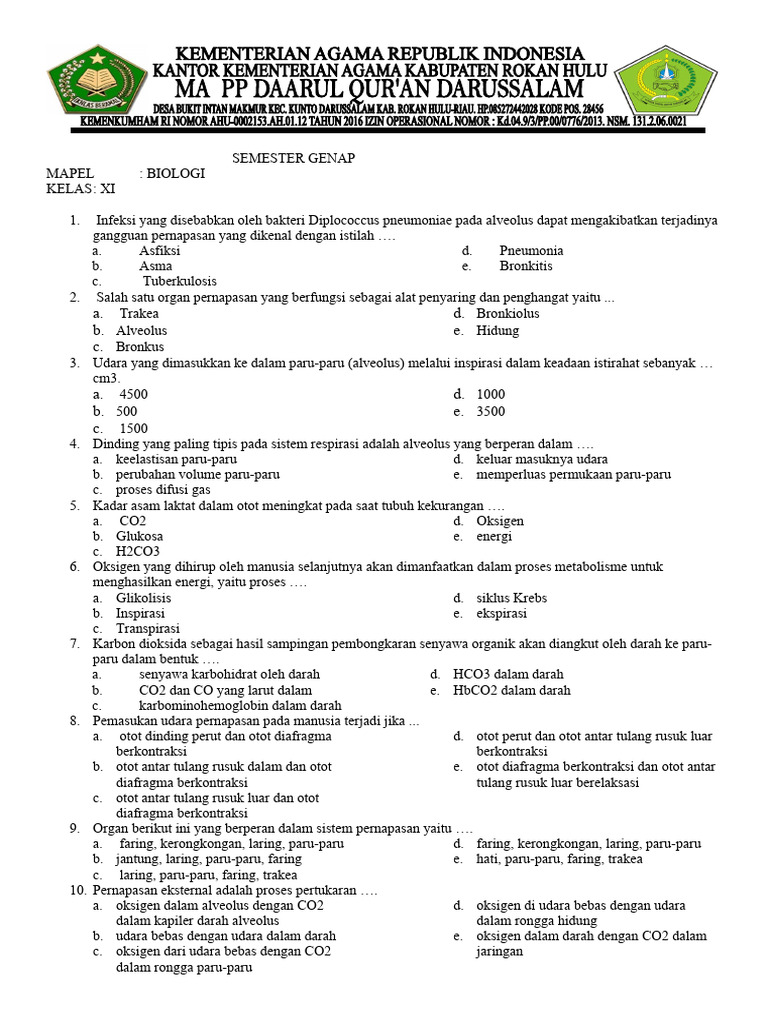 Soal Biologi Kelas 11 | PDF