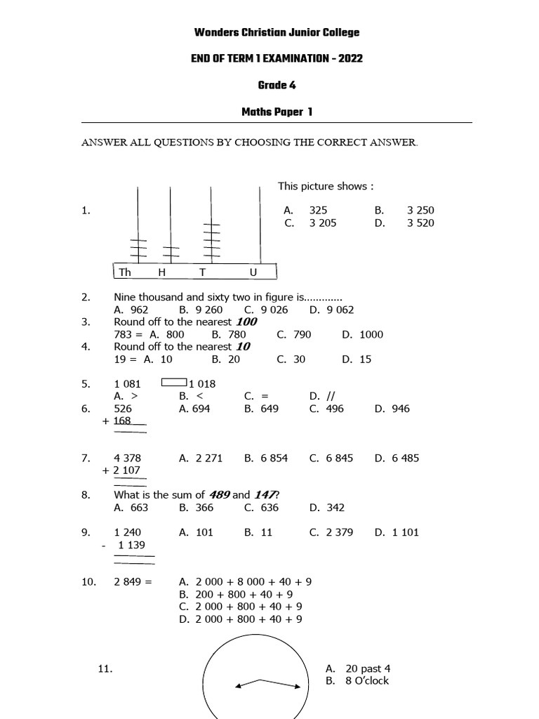 Grade 4 Maths Paper1 Midyear 2017 | PDF | Euclidean Plane Geometry | Mathematics