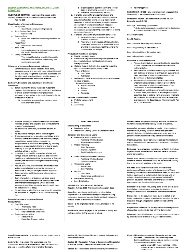 Fima 101 Notes | PDF | Securities (Finance) | Loans