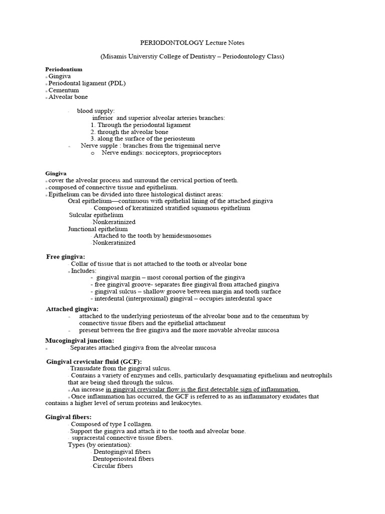 Periodontology Handout | PDF | Periodontology | Human Tooth