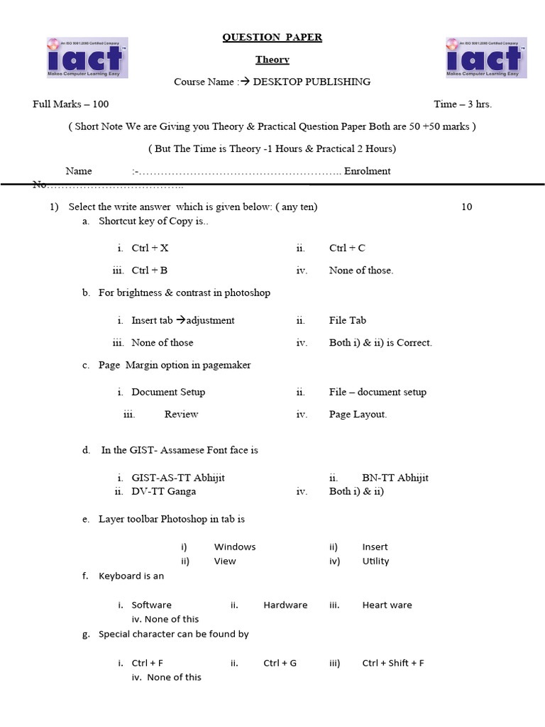 QUESTION PAPER DTP | Download Free PDF | Computer File | Banks
