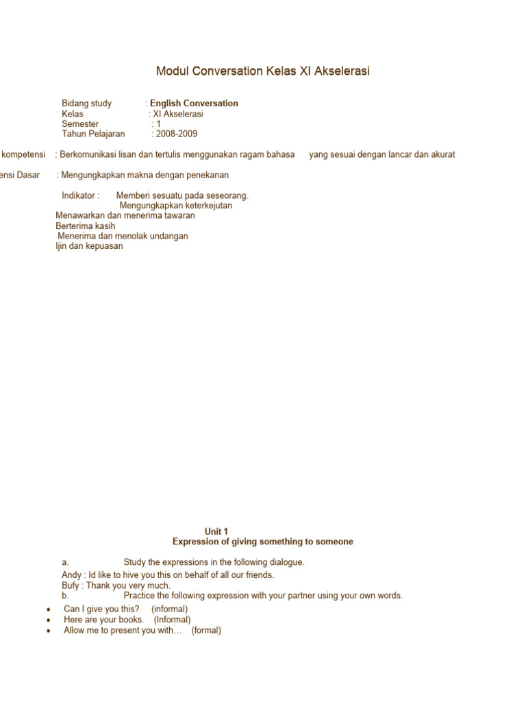Modul Conversation Kelas XI Akselerasi | PDF