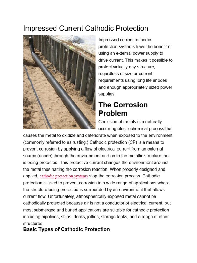 Impressed Current Cathodic Protection | PDF | Anode | Corrosion