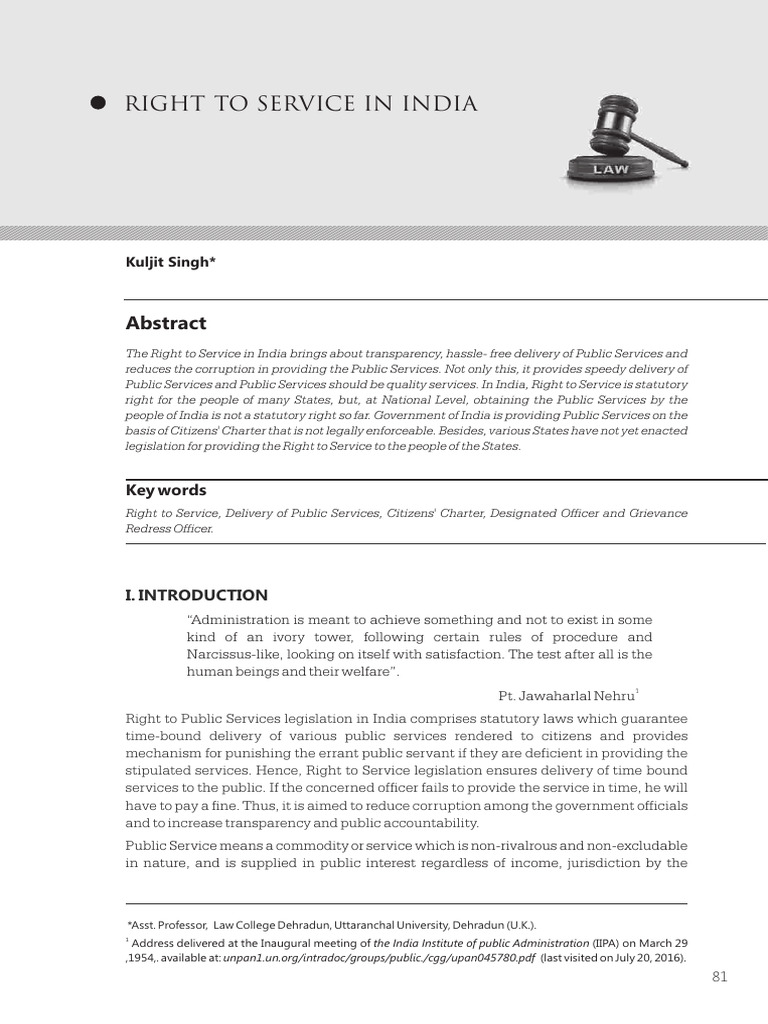 7 Right To Service in India | PDF | Government | Governance
