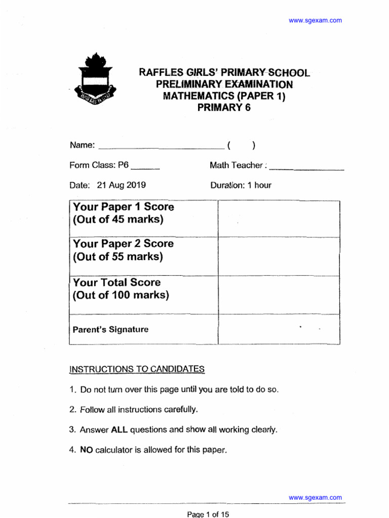 2019 P6 Maths SA2 Raffles | PDF | Business | Home & Garden