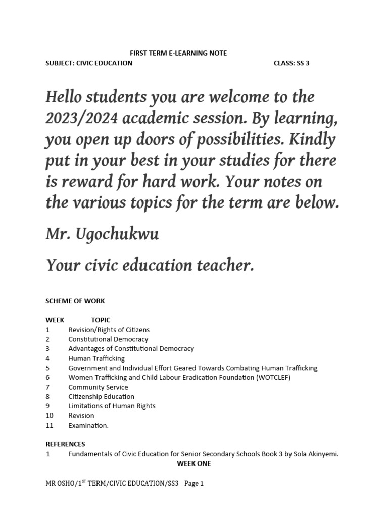 Civic Education Notes for SS3 Students | PDF | Democracy | Political ...