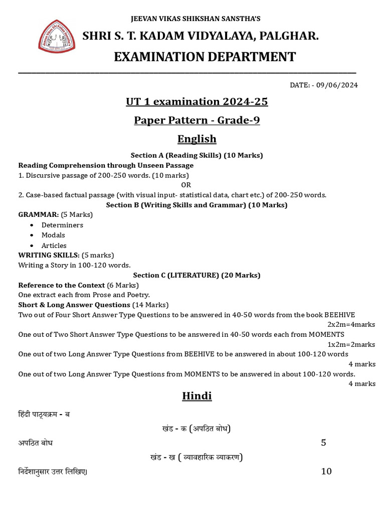 Class 9 Paper Pattern | PDF | Learning | Human Communication