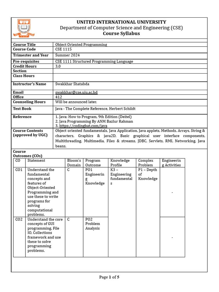 Cse1115 Outline Pdf Method Computer Programming Inheritance Object Oriented Programming