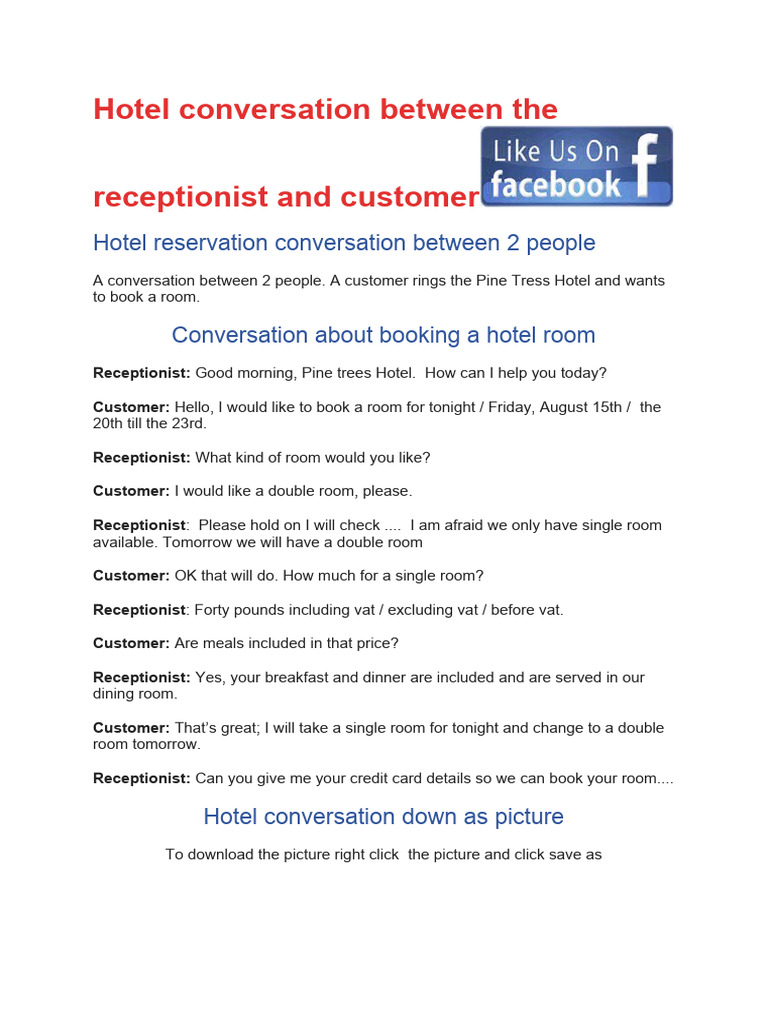 Hotel Receptionist Conversations Guide | PDF