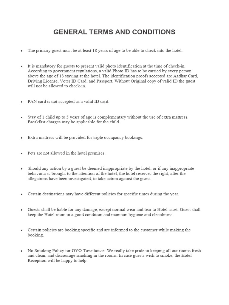 Hotel Terms and Conditions | PDF | Identity Document | Privacy