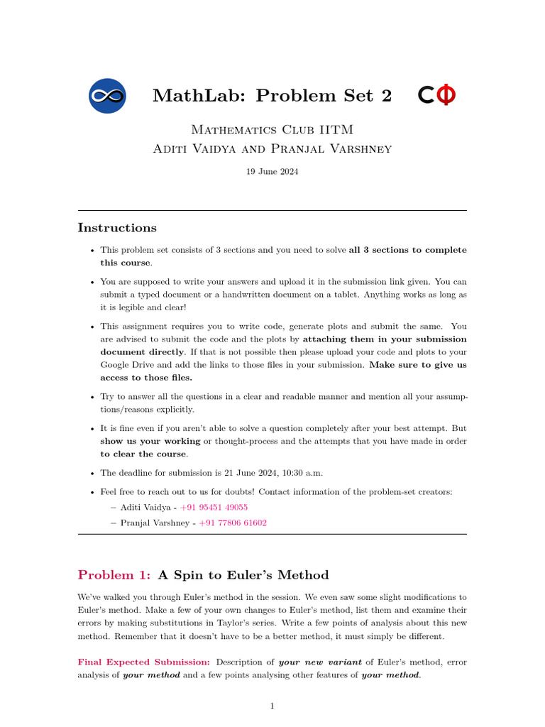 MathLab_ProblemSet_2 | PDF | Matlab | Computational Science