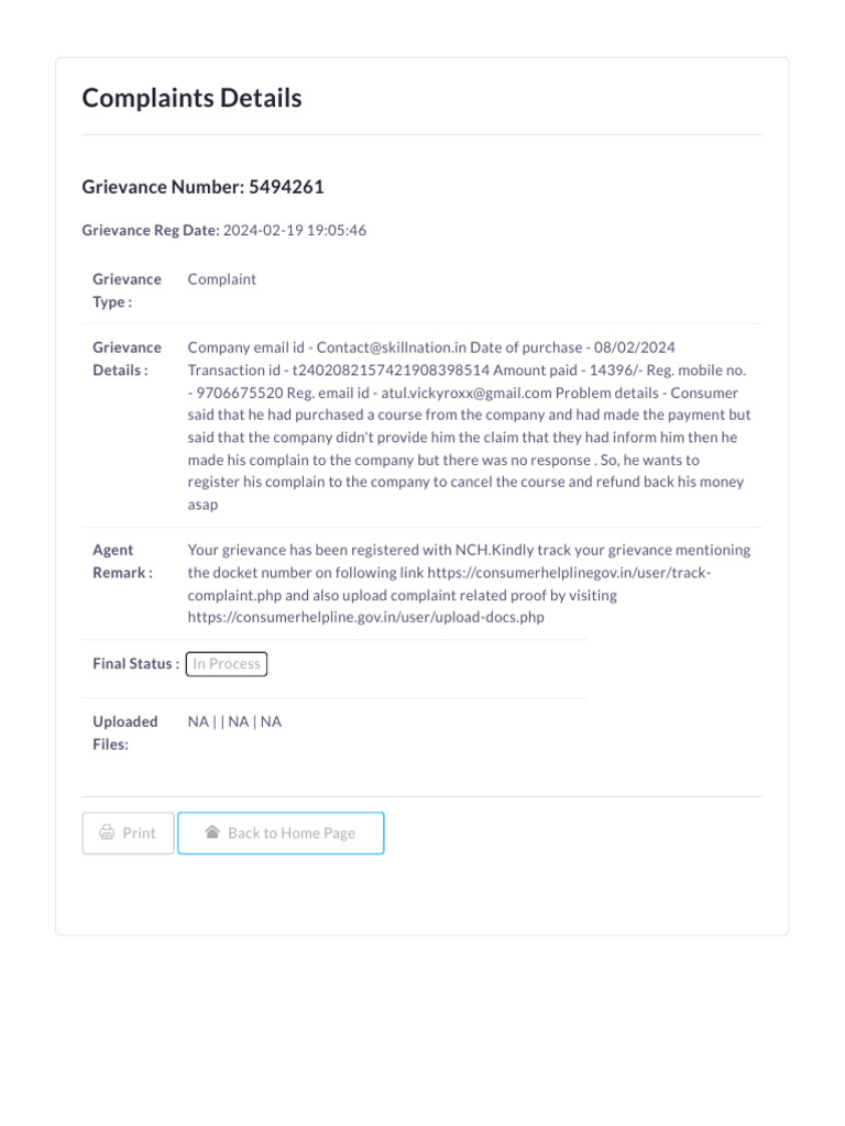 INGRAM - Track Grievance Details | PDF