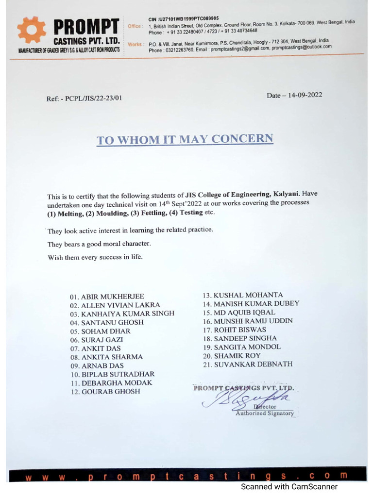 Industrial Visit Certificate | PDF